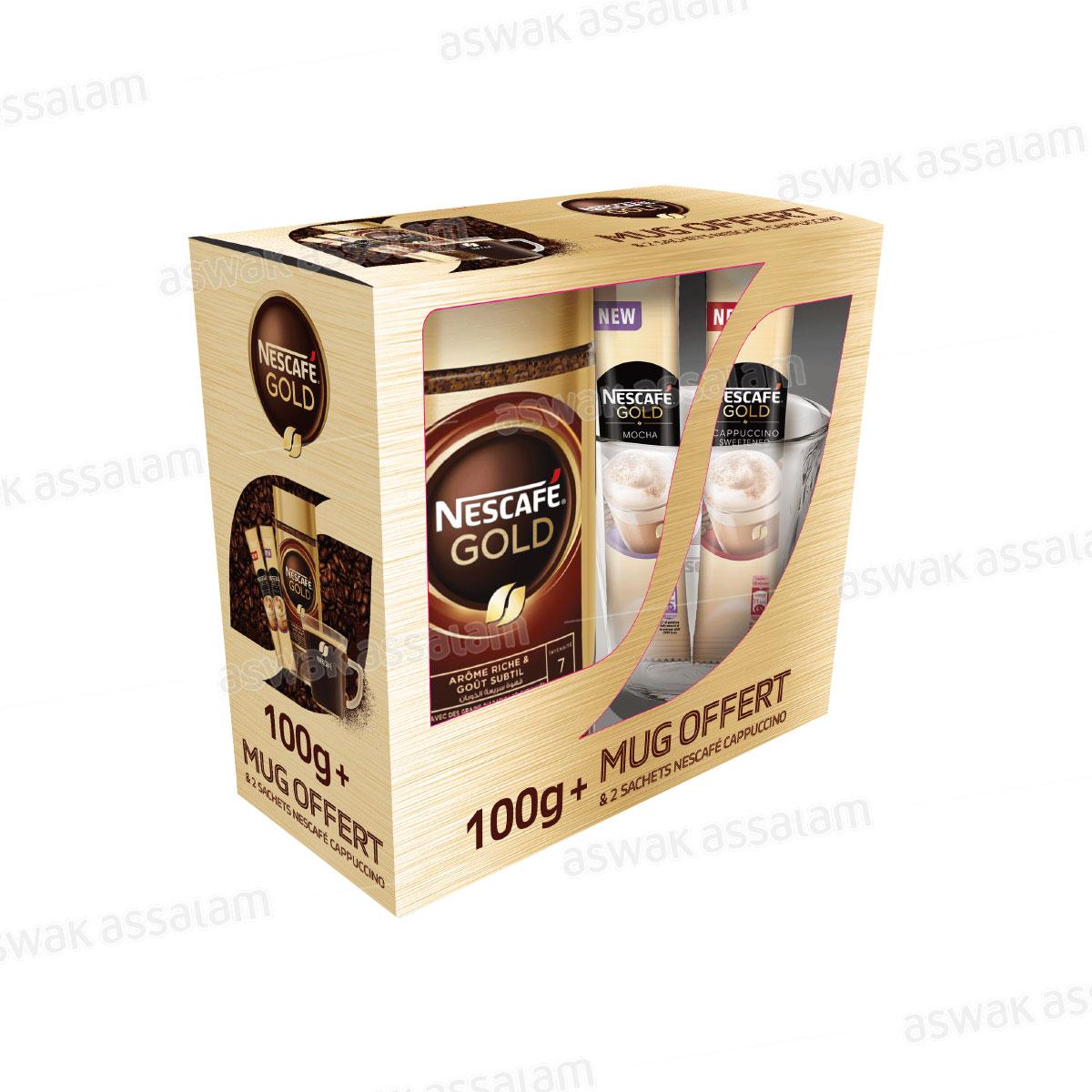 CAFE SOLUBLE GOLD 100G NESCAFE (MUG + 2 SACHETS CAPPUCCINO GRATUITS ...