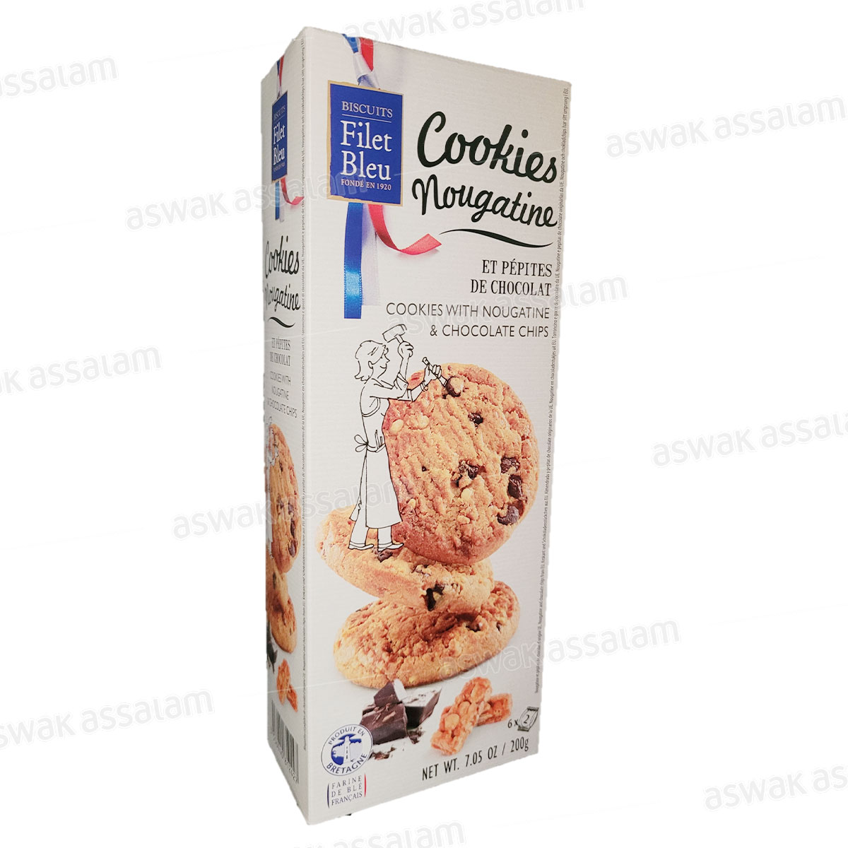 COOKIES NOUGATINE AUX PEPITES DE CHOCOLAT 200G FILET BLEU - Aswak ...