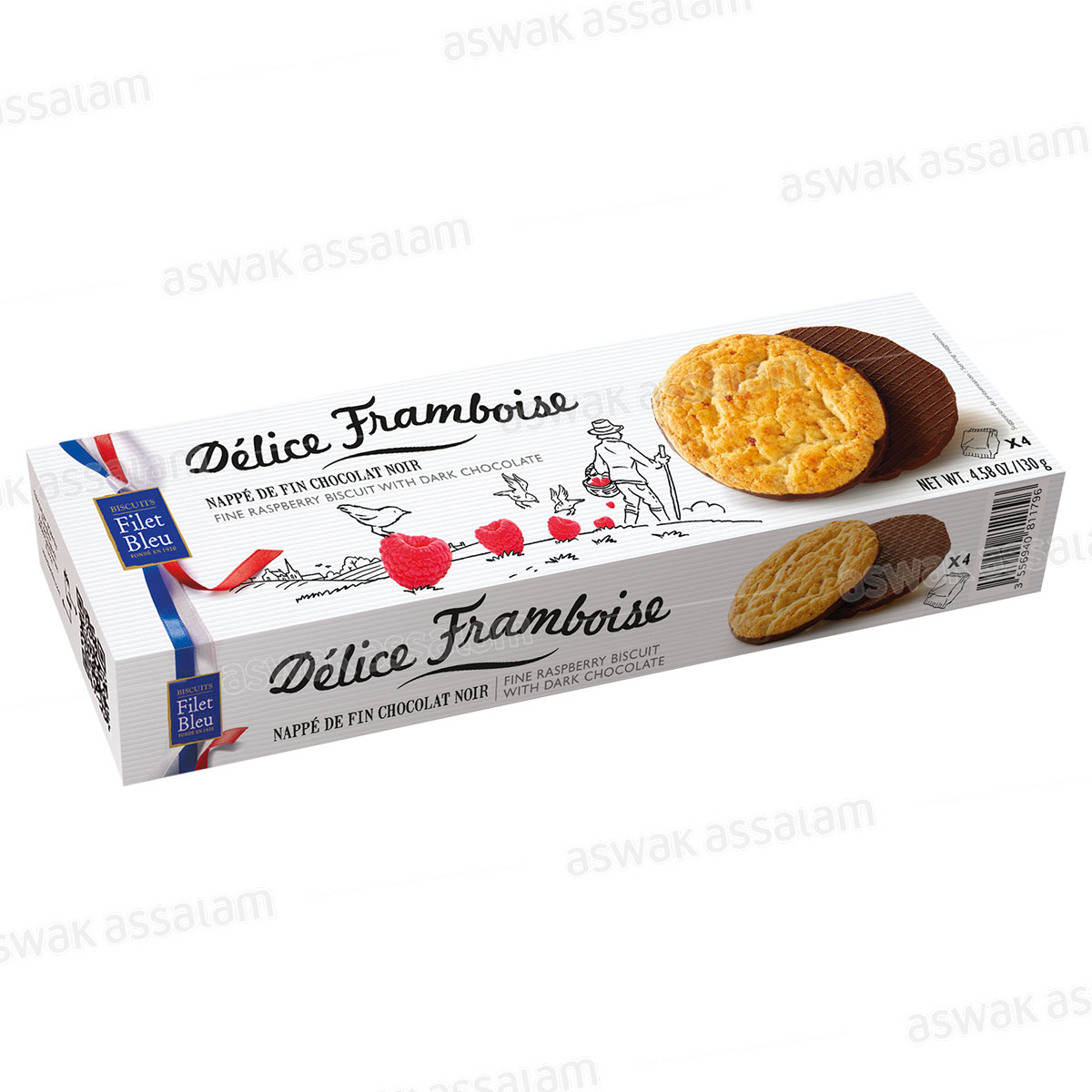 DELICE FRAMBOISE NAPPE DE CHOCOLAT NOIR 130G FILET BLEU – ASWAK ...